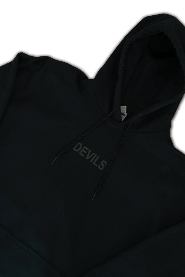 Devils Black on Black Hoodie "I JUST WORK HERE" - Weirdo Apparel